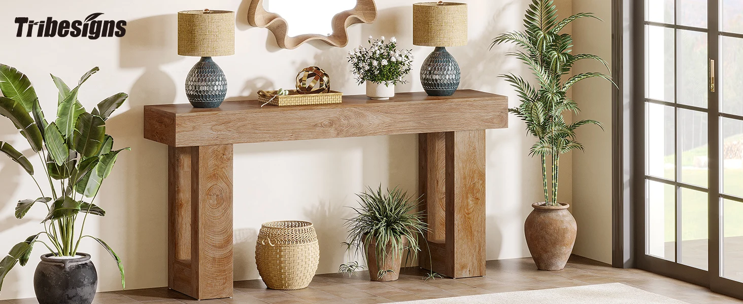 Tribesigns 63-Inch Console Table for Living Room - Rustic Farmhouse ...
