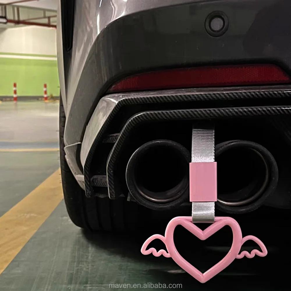 Car Rear Handle Strap with JDM Drift Tsurikawa Ring Heart Angel Wings ...