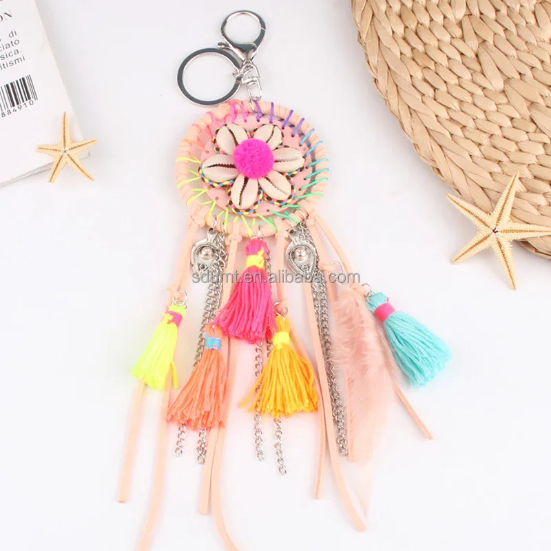 Hot Sale Bohemia Shell Beach Keychain Colorful Tassel Key Chain Key ...