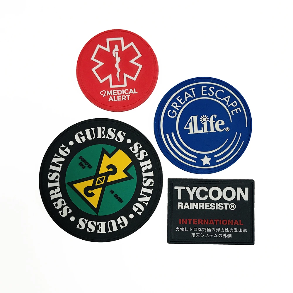 Custom Brand Logo PVC Silicone Rubber Patches with Hook and Loop Backing