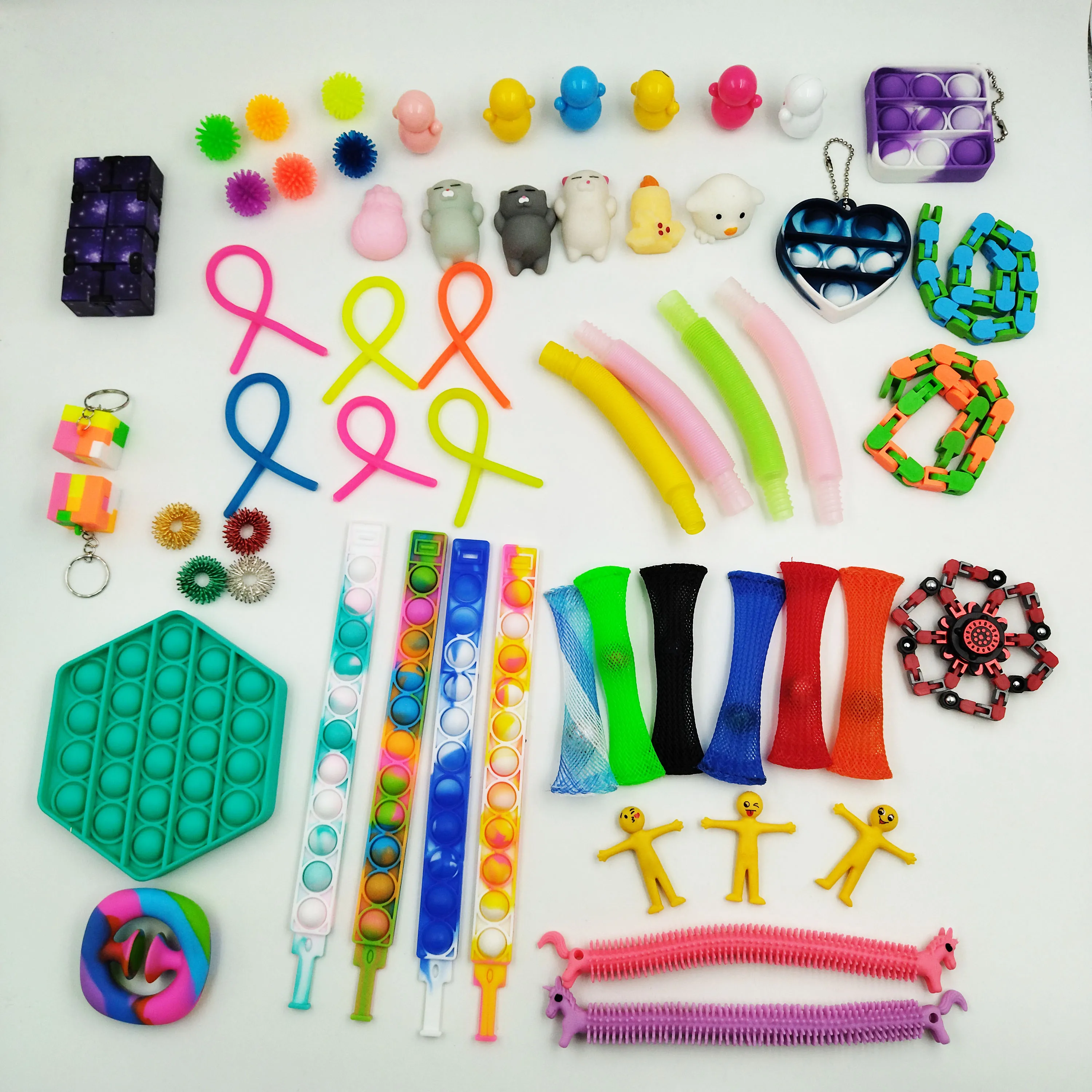 Keychain Push Pop Sensory Fidget Toy Set Silicone Suction Decompression ...