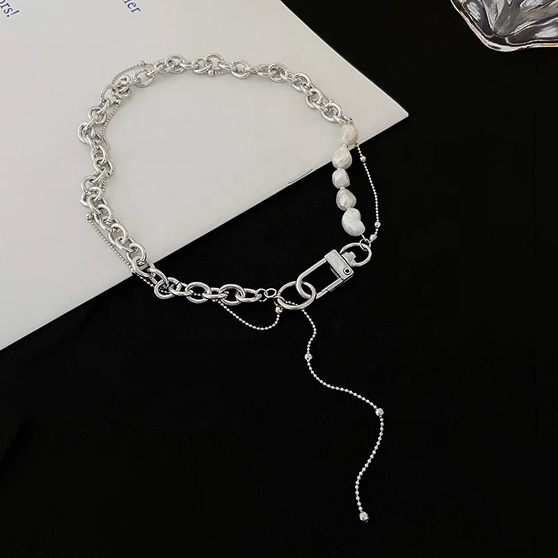 Emo Stainless Steel Pearl Necklace Splice Clavicle Chain For Women ...