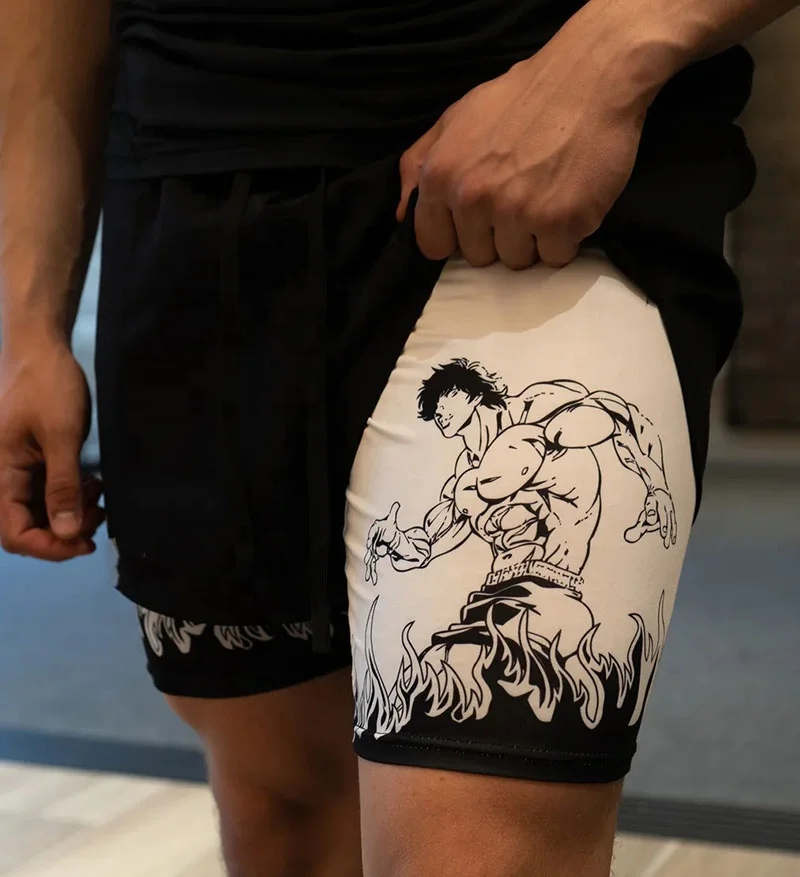 Anime Gym Shorts Men - Baki Hanma 3D Print 2 in 1 Performance