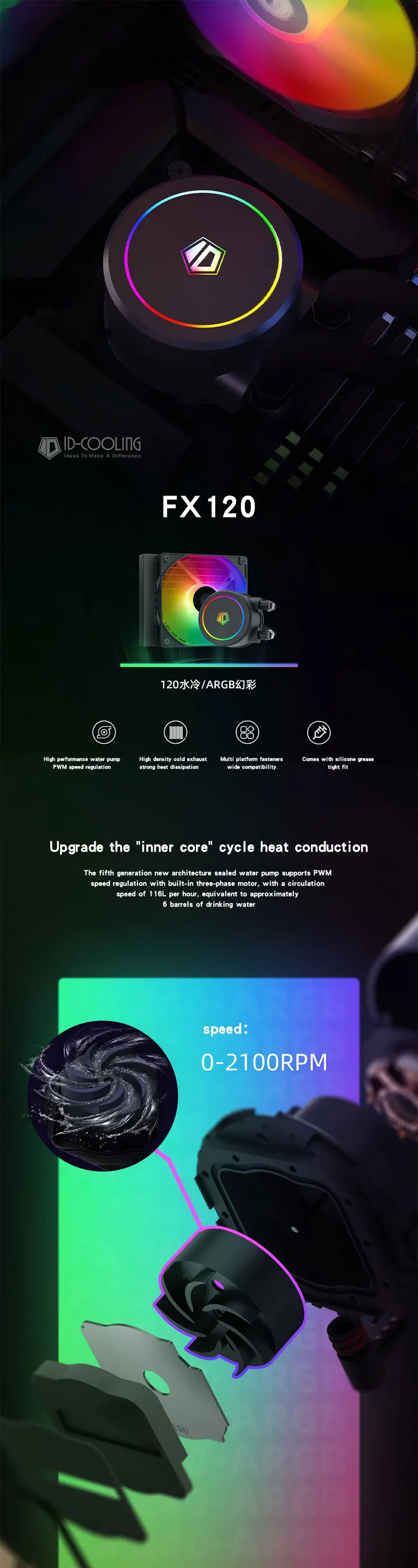 Id-cooling Fx120 Argb Aio Cpu Cooler - 120mm Radiator,Rgb Fan For ...