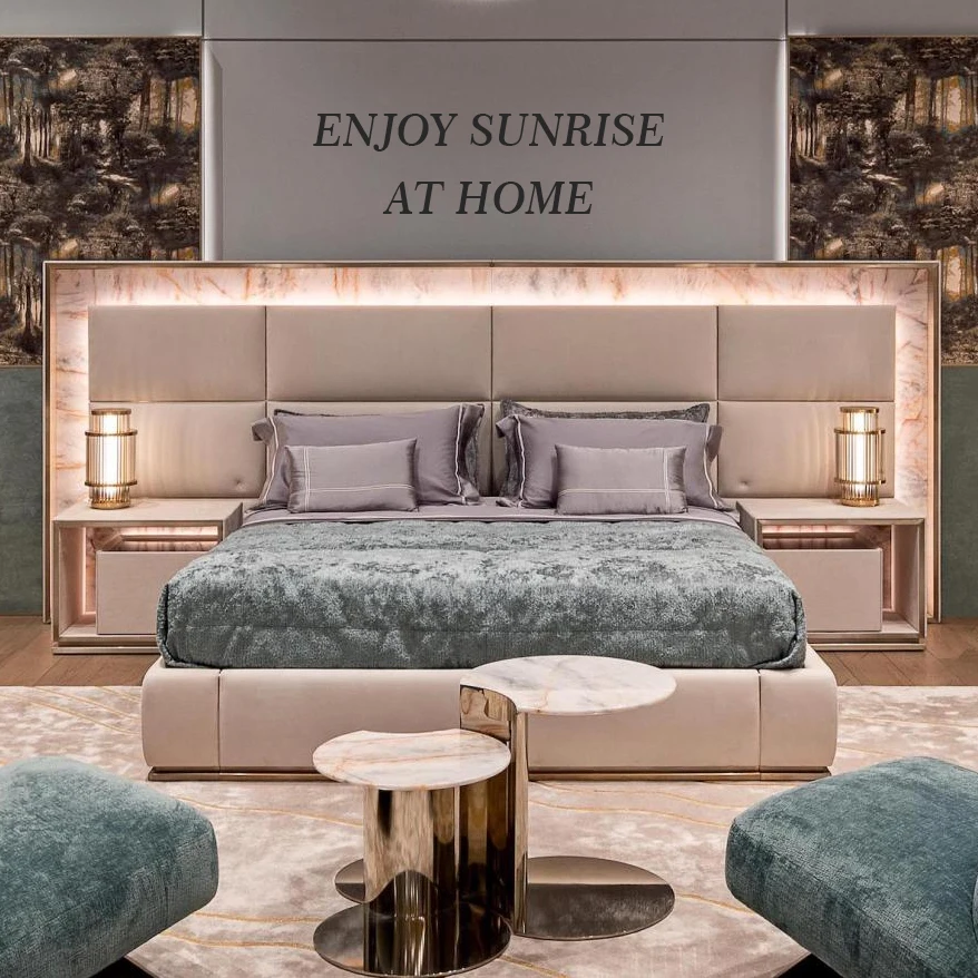 Factory outlet Italian luxury bed set marble large headboard high ...