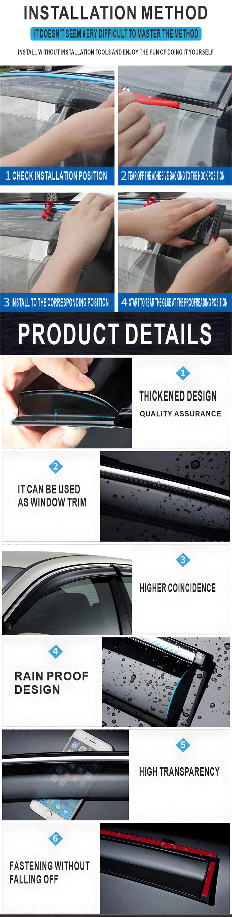 Window Guard Car Window Rain Wind Guard Side Deflectors Sun Shade Car ...