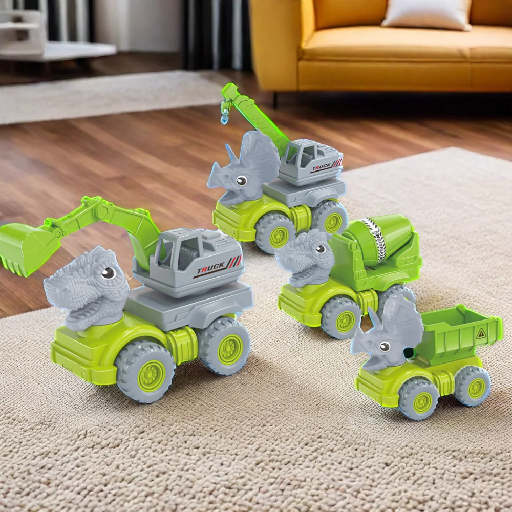 Educational Construction Rubber Wheel Dino Trucks Dinosaur Inertia ...