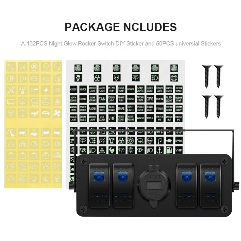 4 Gang Rocker Switch Box 12v Spst On Off Switch Qc 3.0 Usb Charger ...