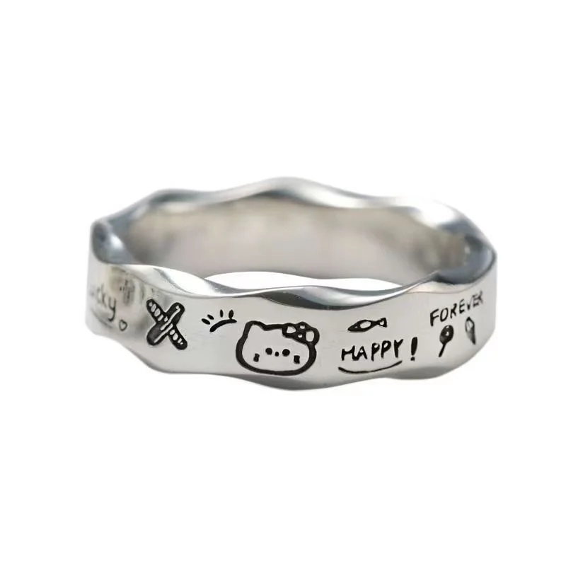 Cartoon Doodle Couple Rings For Women Men Cute Hello Kitty Pochacco ...