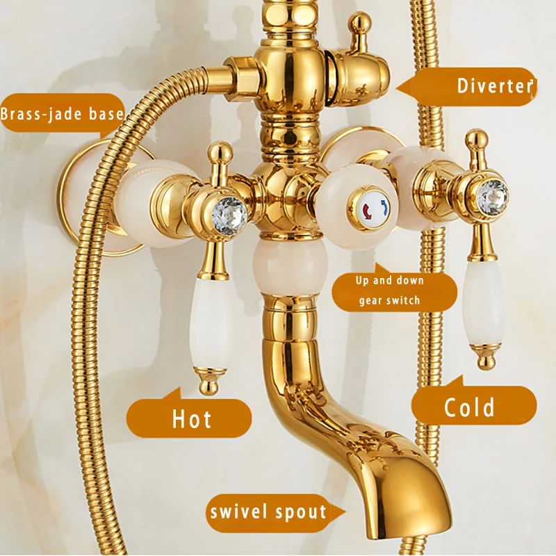 Classic Luxury Antique Gold Faucet Rainfall Bath Shower Set For Bathroom 304 Stainless Steel ...