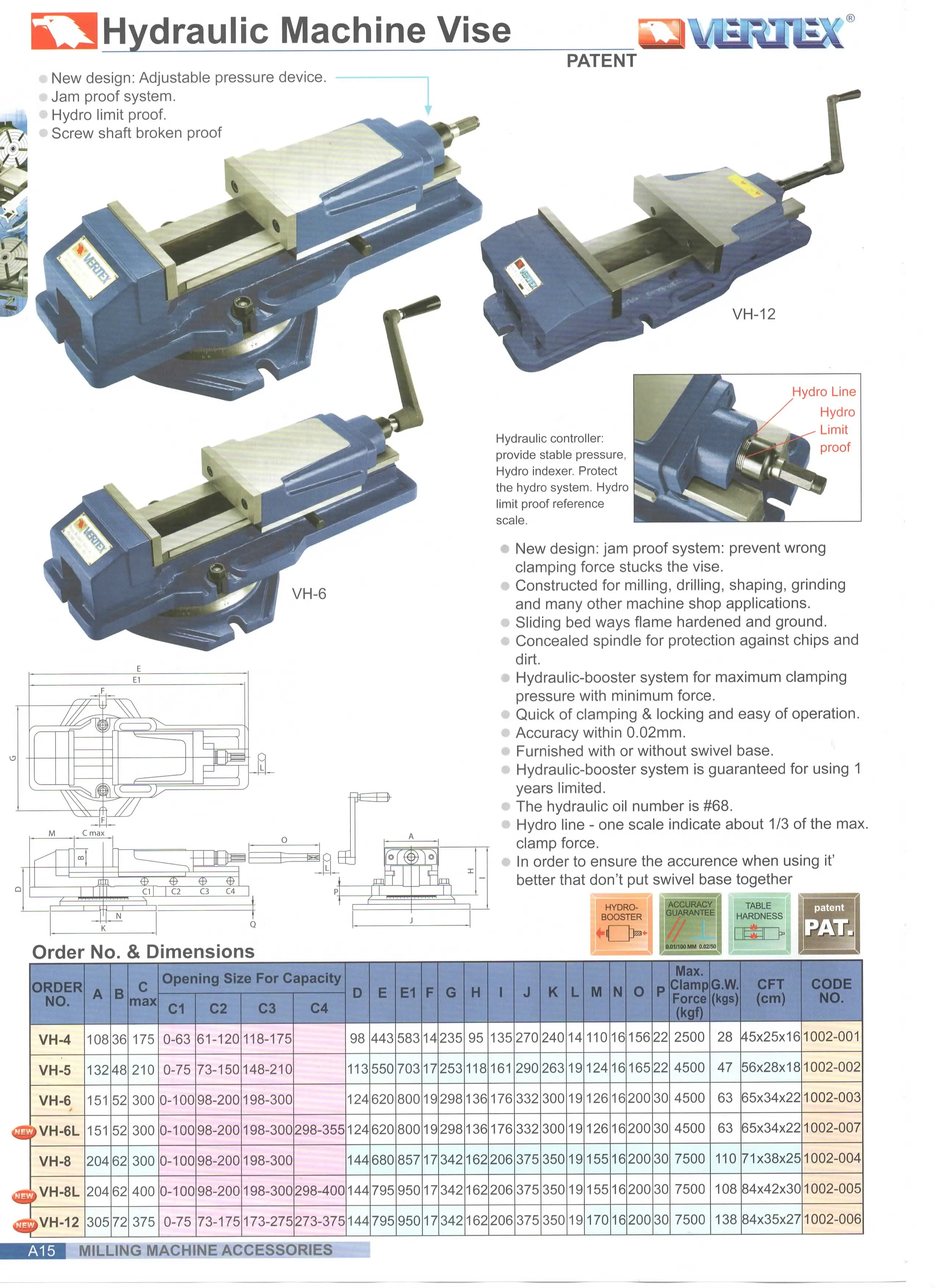 VERTEX VH-6-1 Hydraulic Milling Vise 0-300MM - CNC Vise OEM | Wholesale