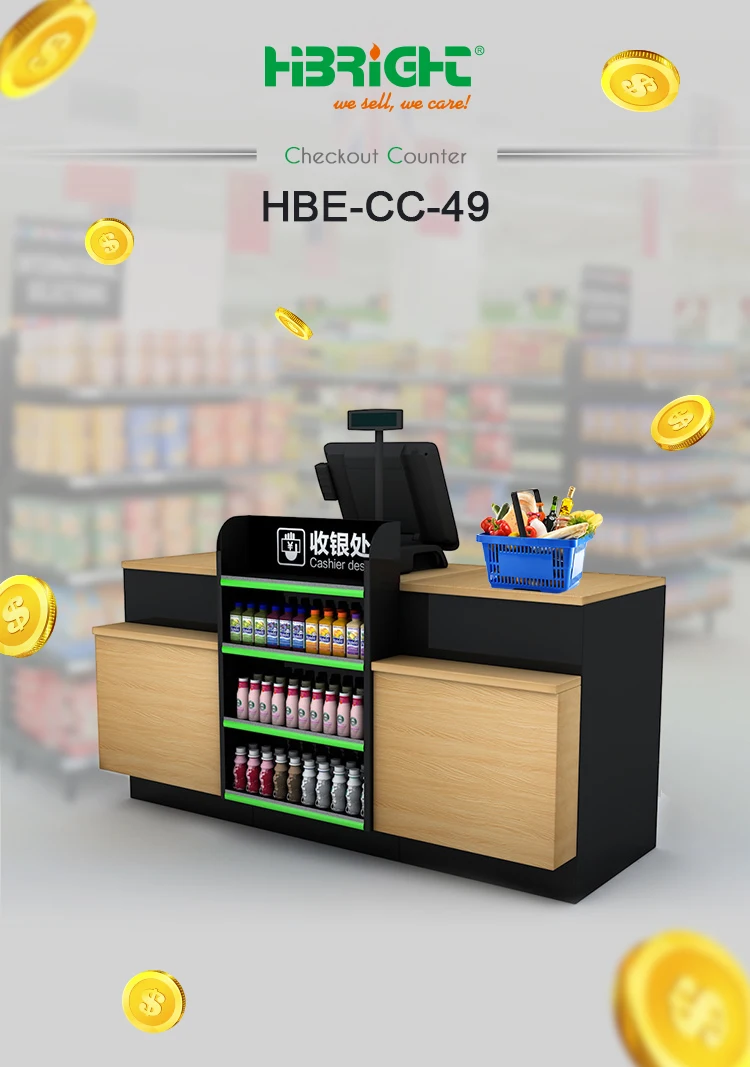 Simple Wood Metal Cashier Table for Supermarket Convenience