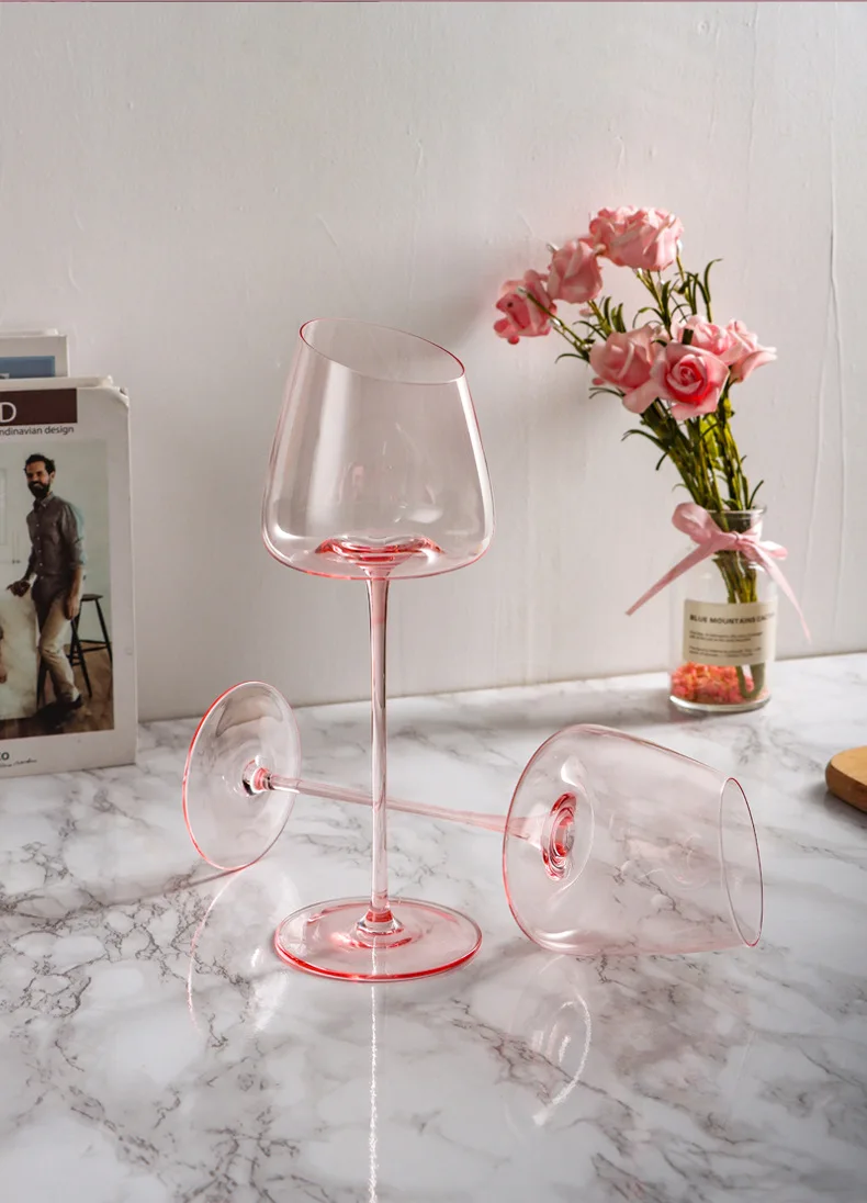 Large Red Wine Glasses - Elegant Slanted Rim Design