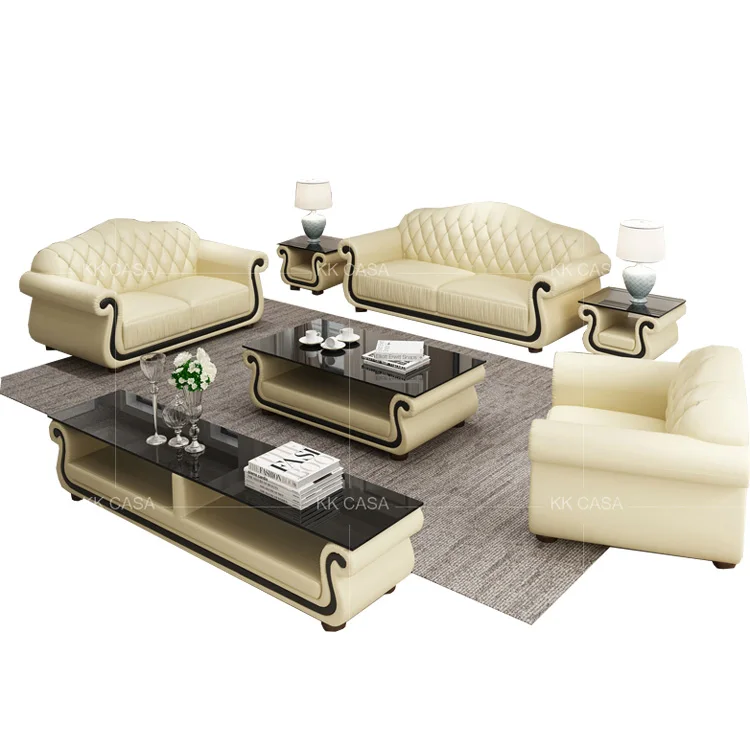 Canapé De Luxe Moderne,Ensemble Canapé En Cuir Noir Et Beige,Sofa À ...