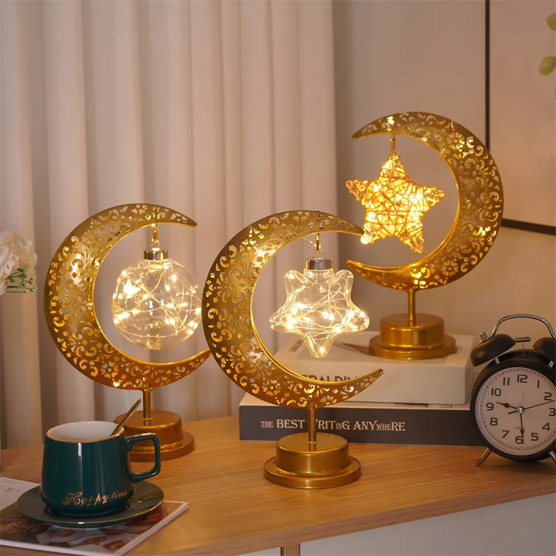 New Arrival Led Decorative Moon Star Table Lamp Cordless Eid Ramadan ...