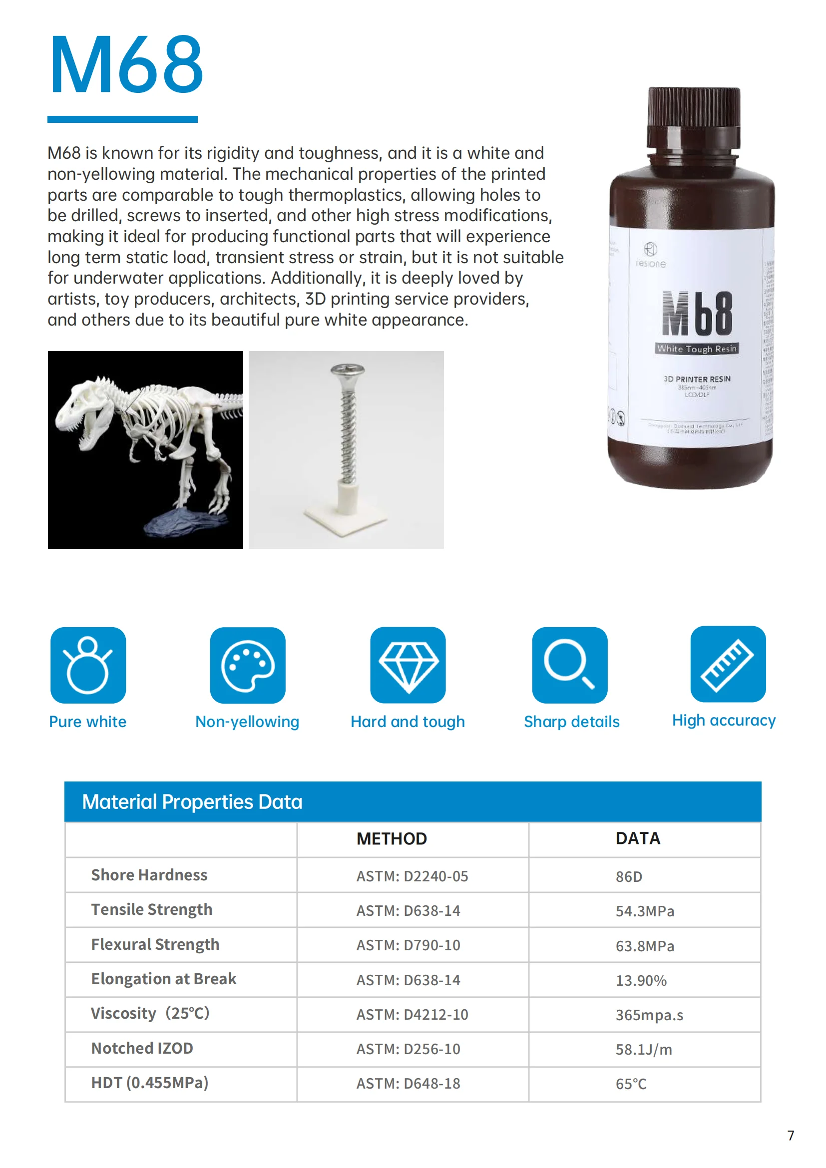 RESIONE M68 Non-yellowing White Tough ABS 3D Resin 405nm 1kg Anycubic ...