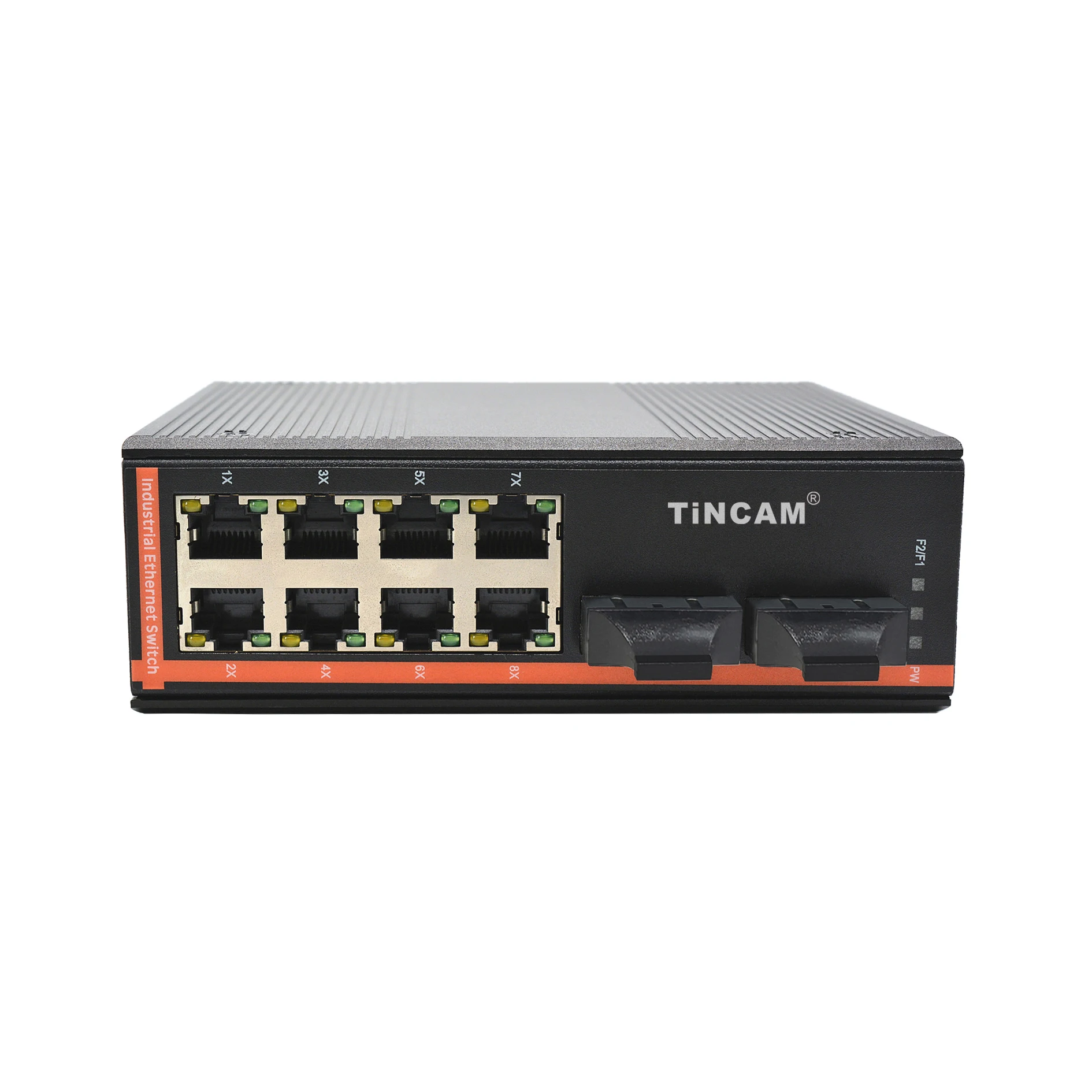 TINCAM 10 Port Industrial Network Switch 8*RJ45 POE +2*SC Gigabit Media ...