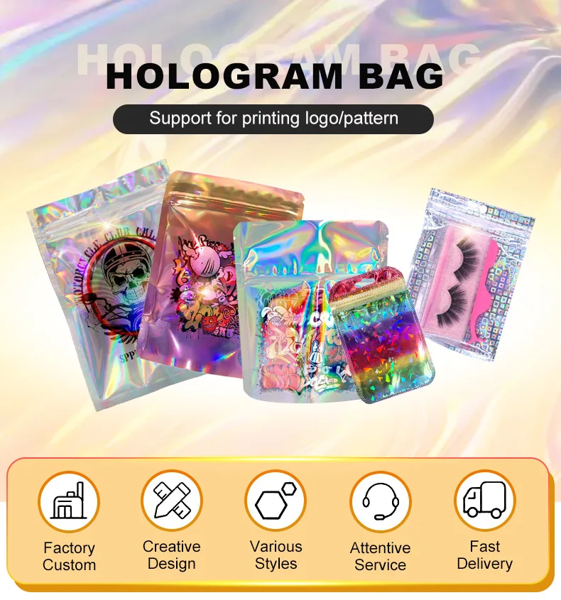 3.5g Holographic Mylar Bags Resealable Mylar Bags Packaging Bags For ...