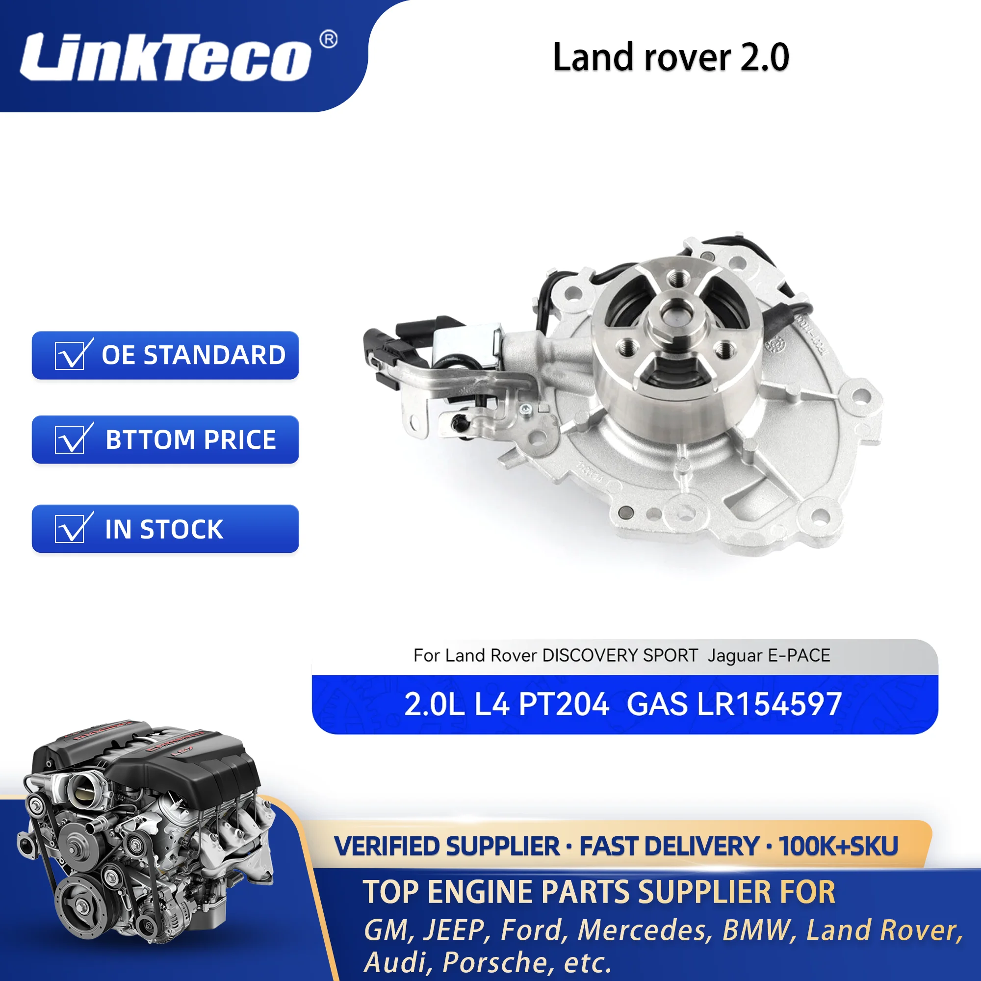 Engine Part Water Pump Fit 2.0 T L Gas L4 Pt204 For 17-19 2.0t Land Rover Defender Station Wagon ...