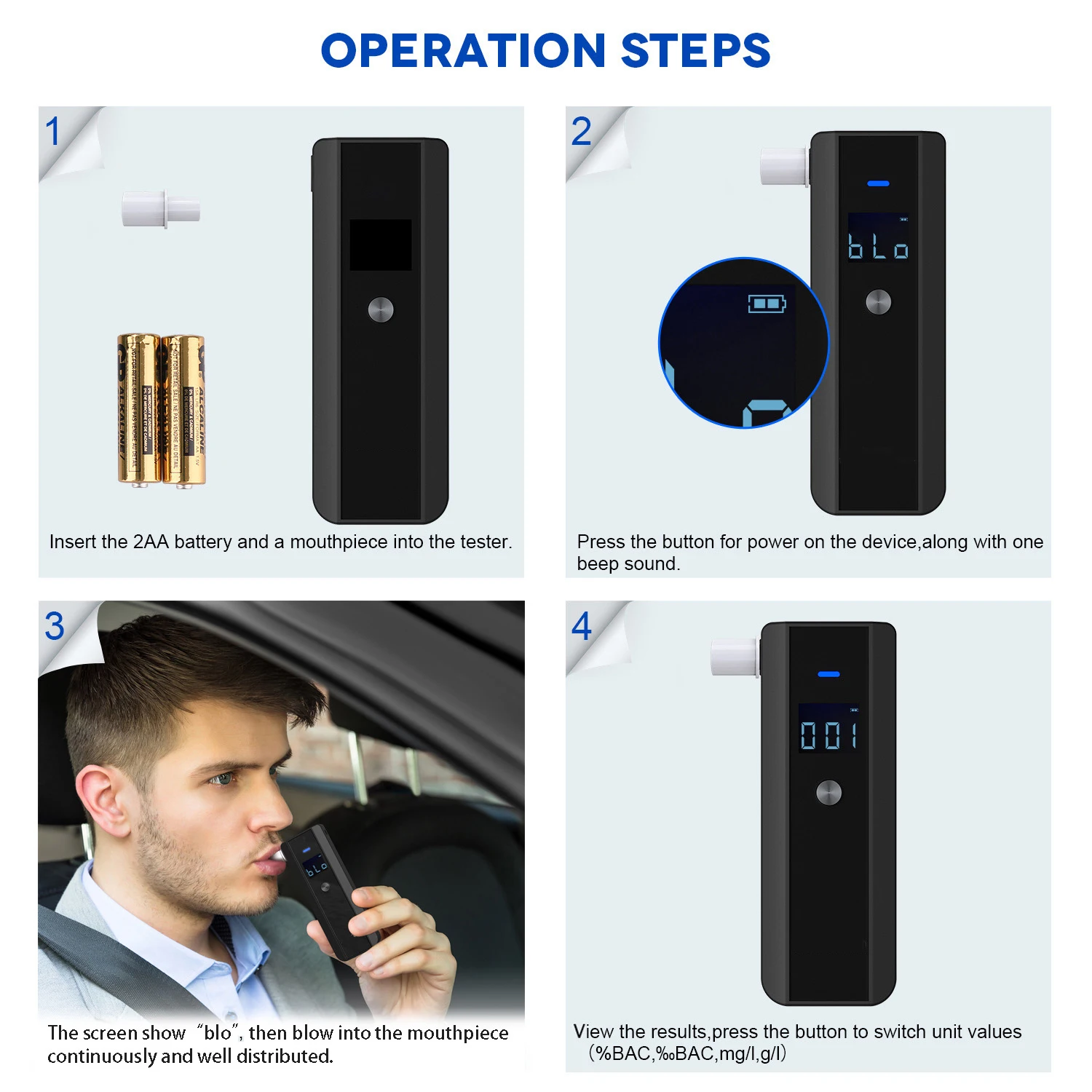 Professional Mouthpiece Breathalyzer - Digital Alcohol Meter
