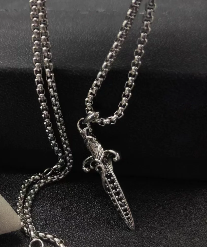 Punk Dagger Amulet Pendant Necklace with Black Diamonds for Men Women ...