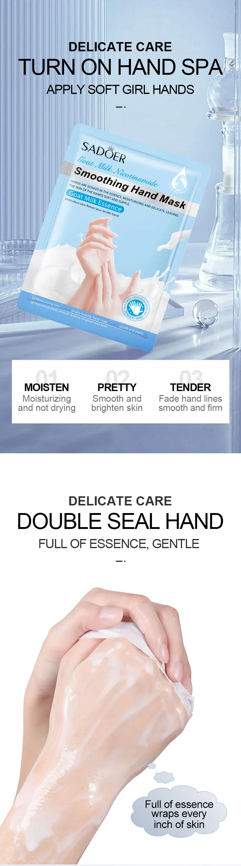 SADOER OEM Factory Goat Milk Niacinamide Hand Masks