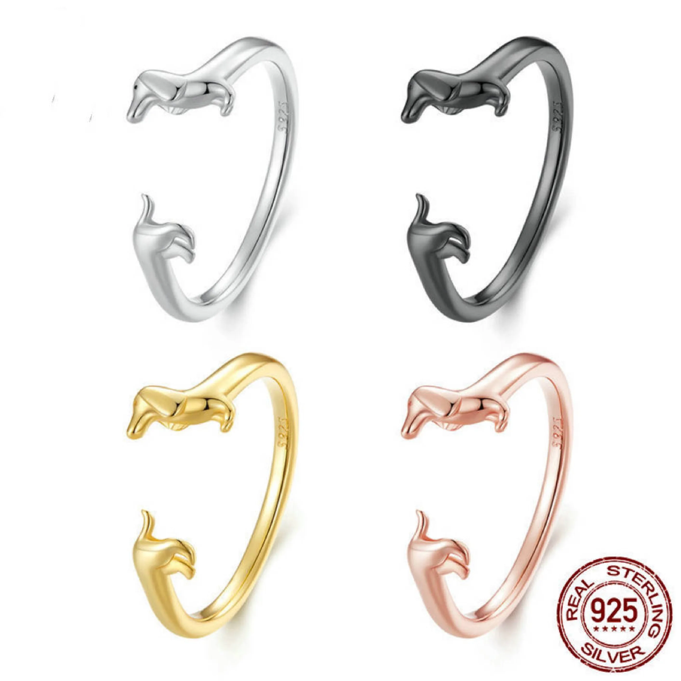 925 Sterling Silver Dachshund Open Rings Cute Adjustable Wiener Dog ...