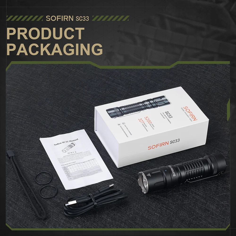 Sofirn SC33 XHP70.3 HI LED Flashlight - 5200lm Tactical Light