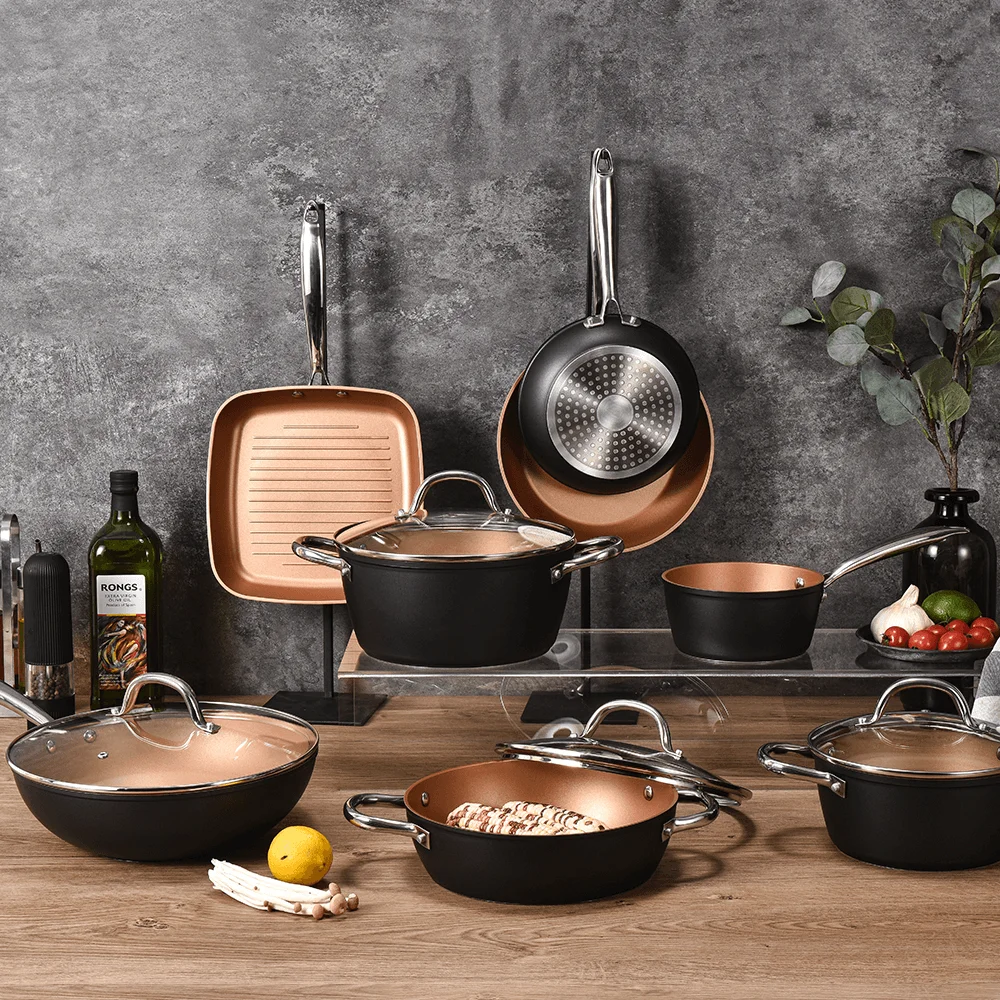 Smartpan Odm 9pcs Kitchen Marble Cooking Pot Ware Copper Pan Cookware ...