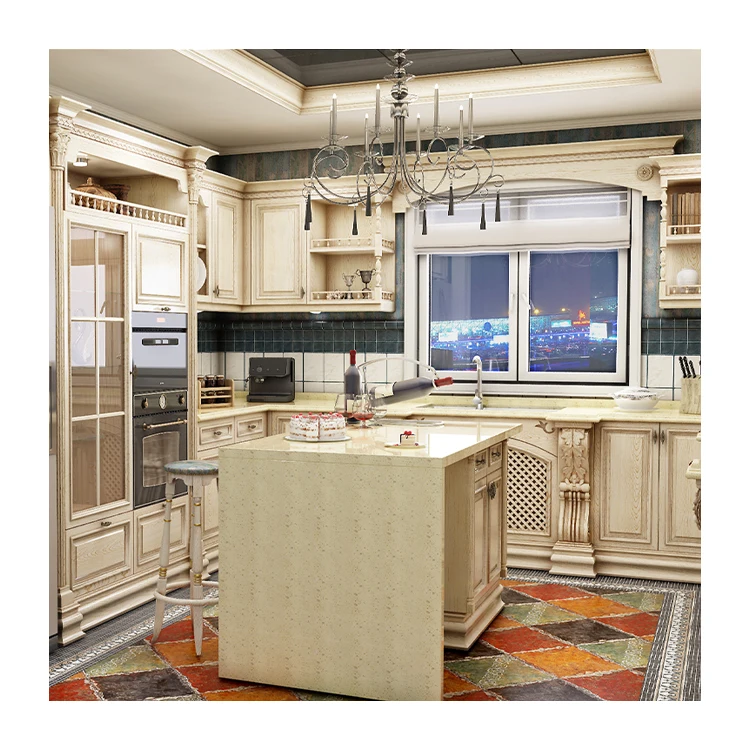 White Color American Solid Wooden Shaker Kitchen Cabinet Design With Movable Kitchen Island ...