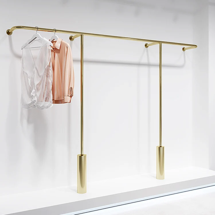 Retail Luxury Clothing Shop Wall Clothes Display Rack Gold Wall Mounted ...