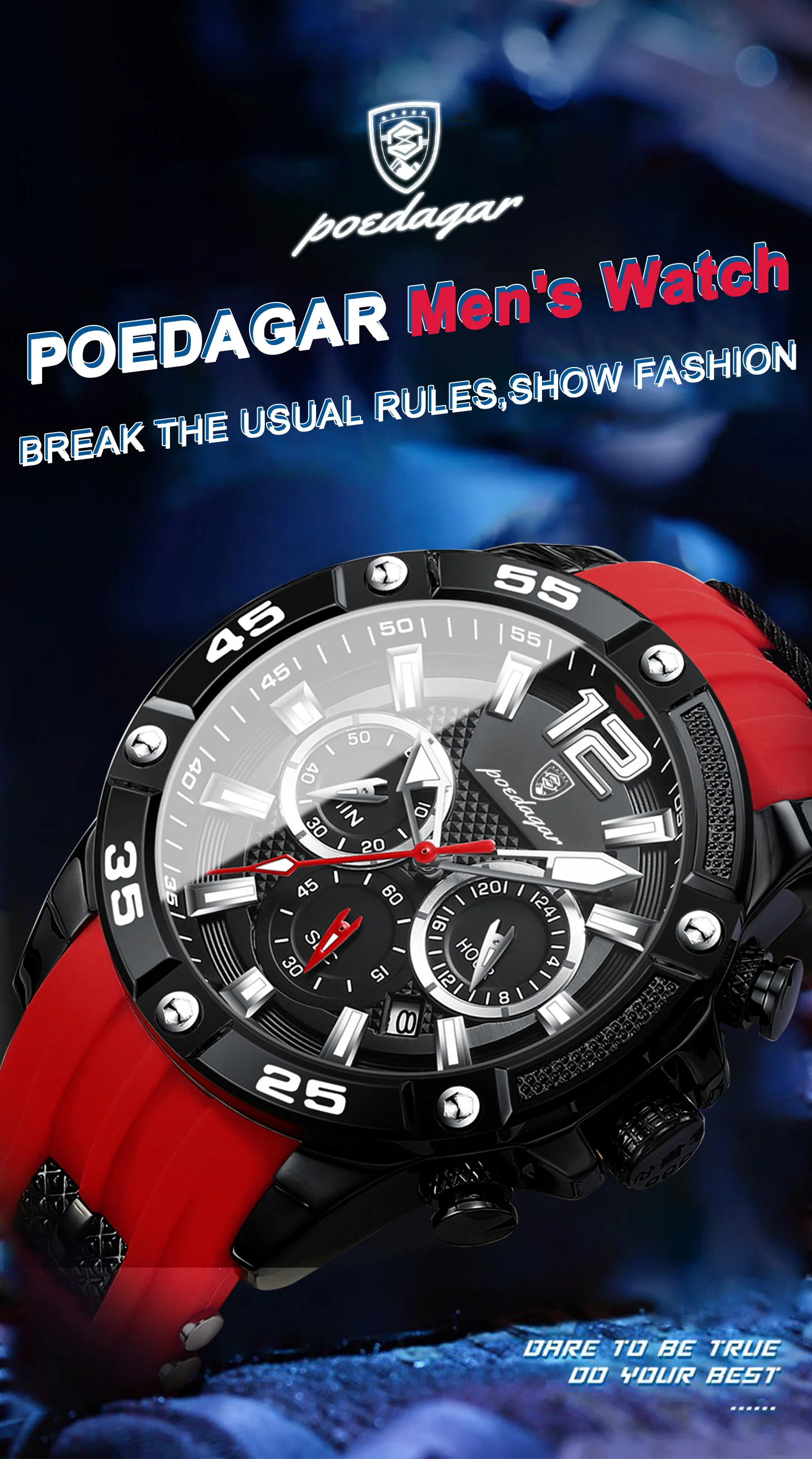 POEDAGAR 912 Men’s Chronograph Watch - Waterproof, Luminous Quartz ...