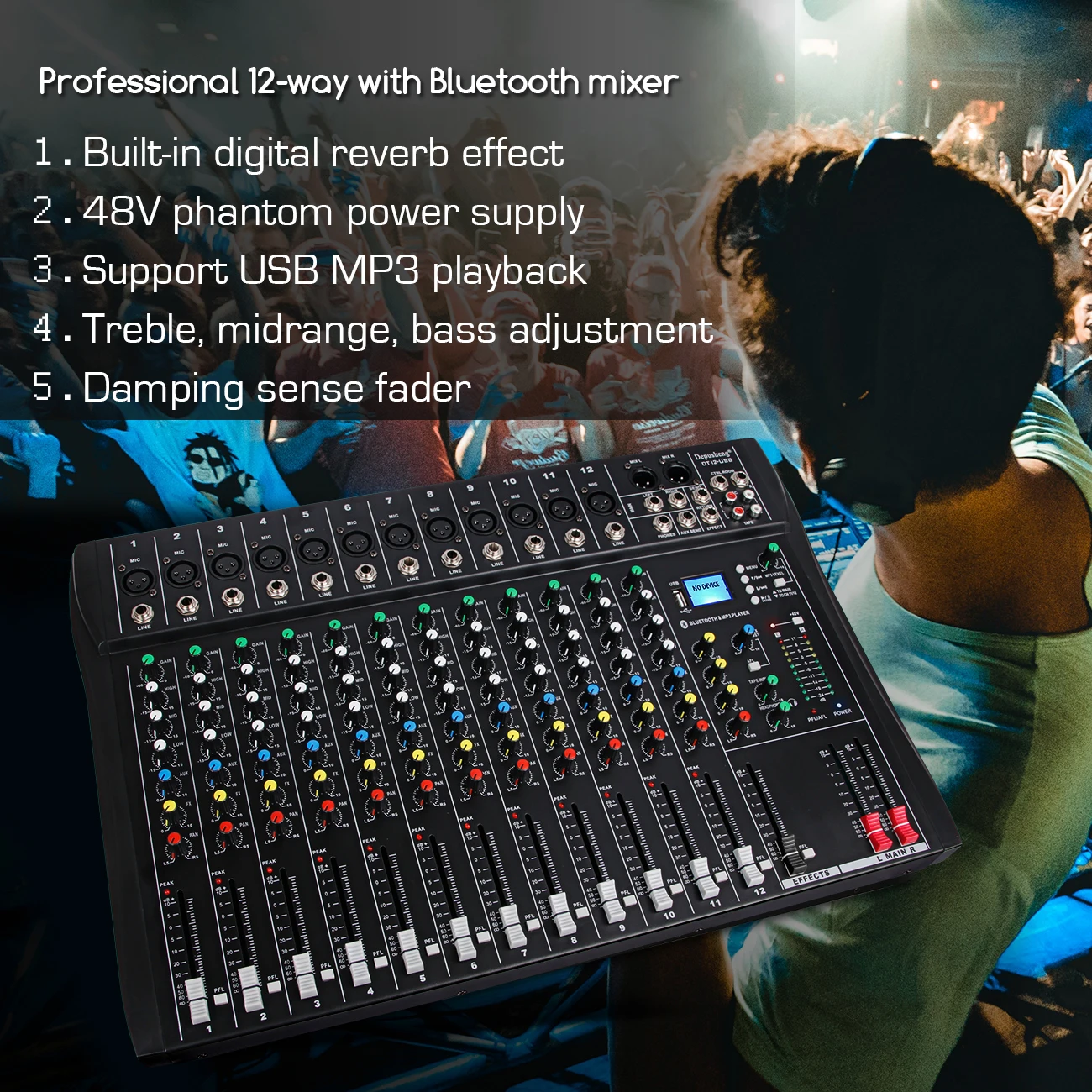 Depusheng Dt12 Professional Studio Audio Mixer Dj 48v Phantom Power ...