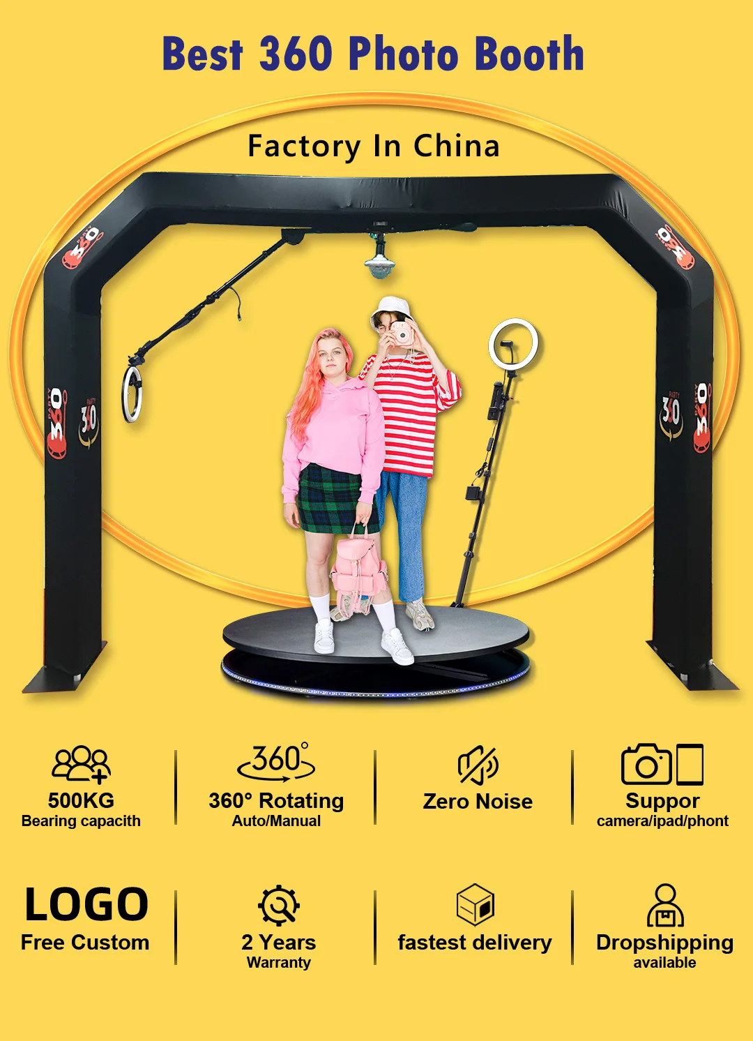 Top Spinner 360 Photo Booth Machine Enclosure Backdrop Wedding Camera Video Overhead 360 Degree ...