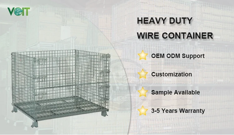 Industrial Foldable Stackable Lockable Zinc Steel Metal Storage Wire ...