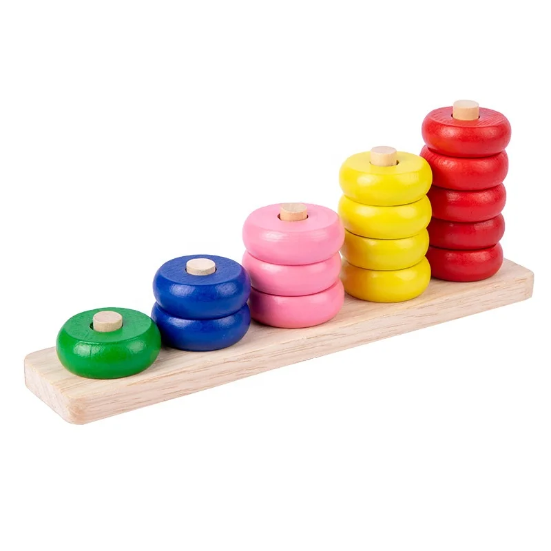 Wooden Rainbow Counting Ring Counting Stacker Wooden Educational Toy ...