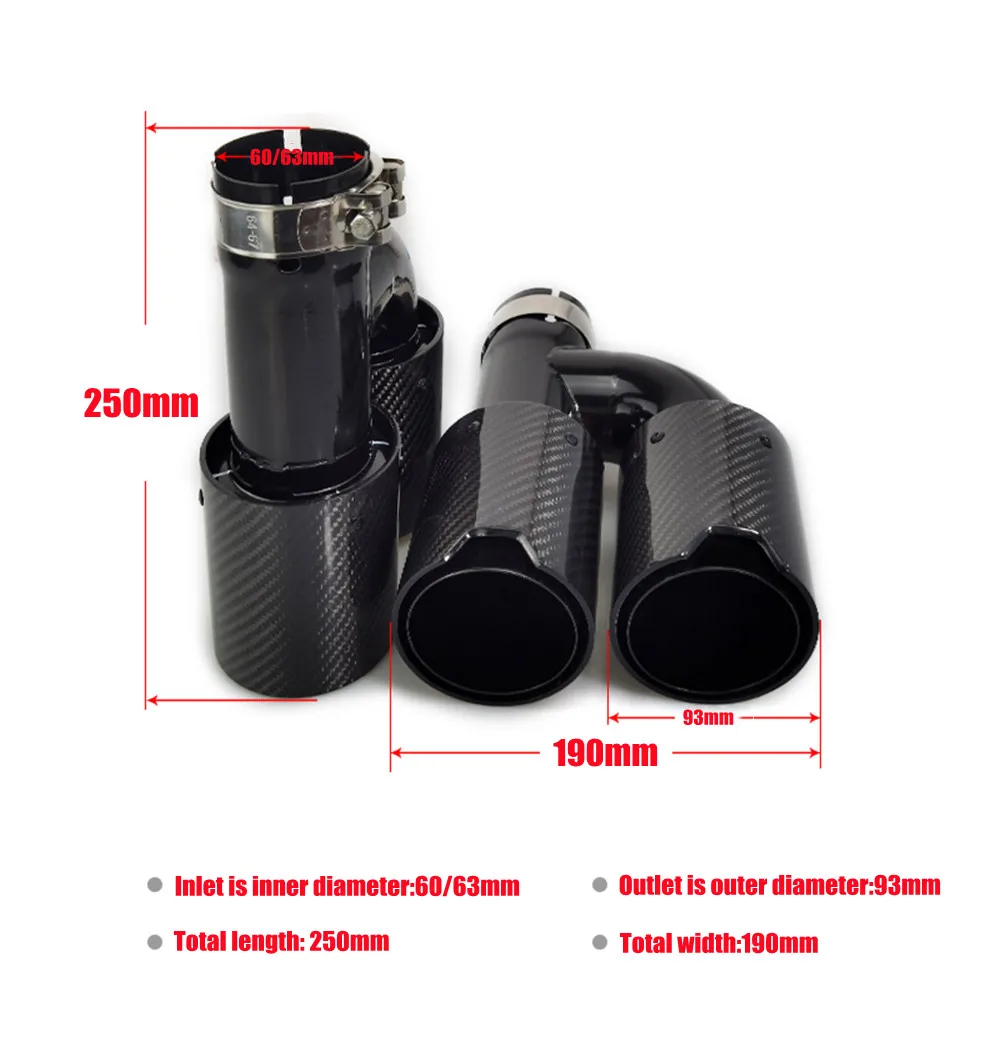 H Style Dual Exhaust Tip Quad Muffler Tip Gloss Black Carbon Fiber ...
