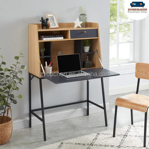Modern L-shaped Home Office Metal Computer Table Wood Panels Modular ...