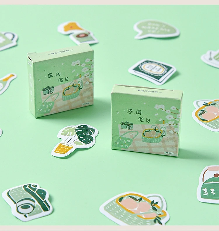 Cute Cartoon Material Stickers - 45 Pieces for Album Decor