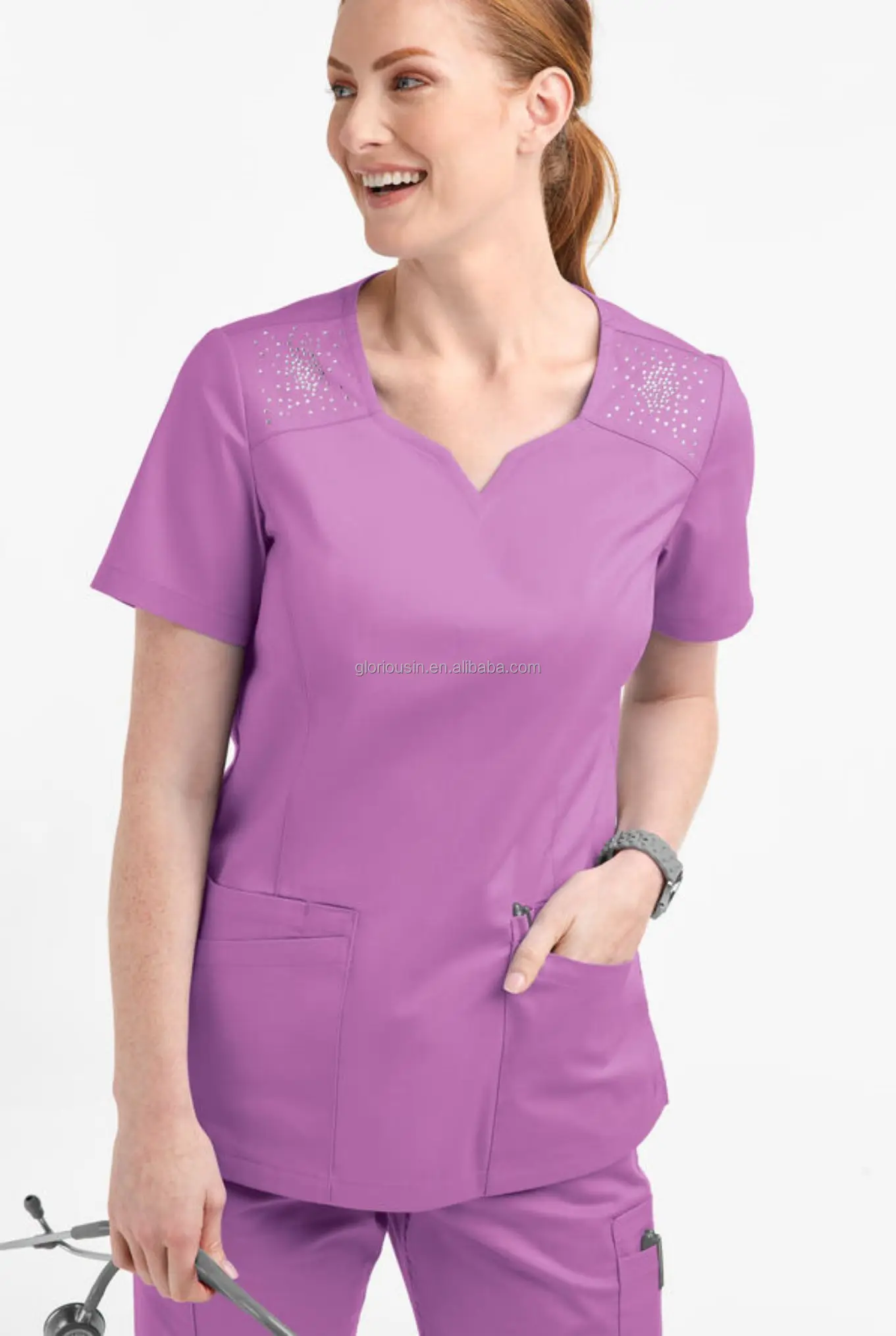 Anti-wrinkle Breathable Elastic Hospital Uniforms Short Sleeve Jogger ...