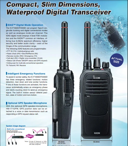 ICOM F1000D/F2000D - Rugged, Waterproof Digital Radios