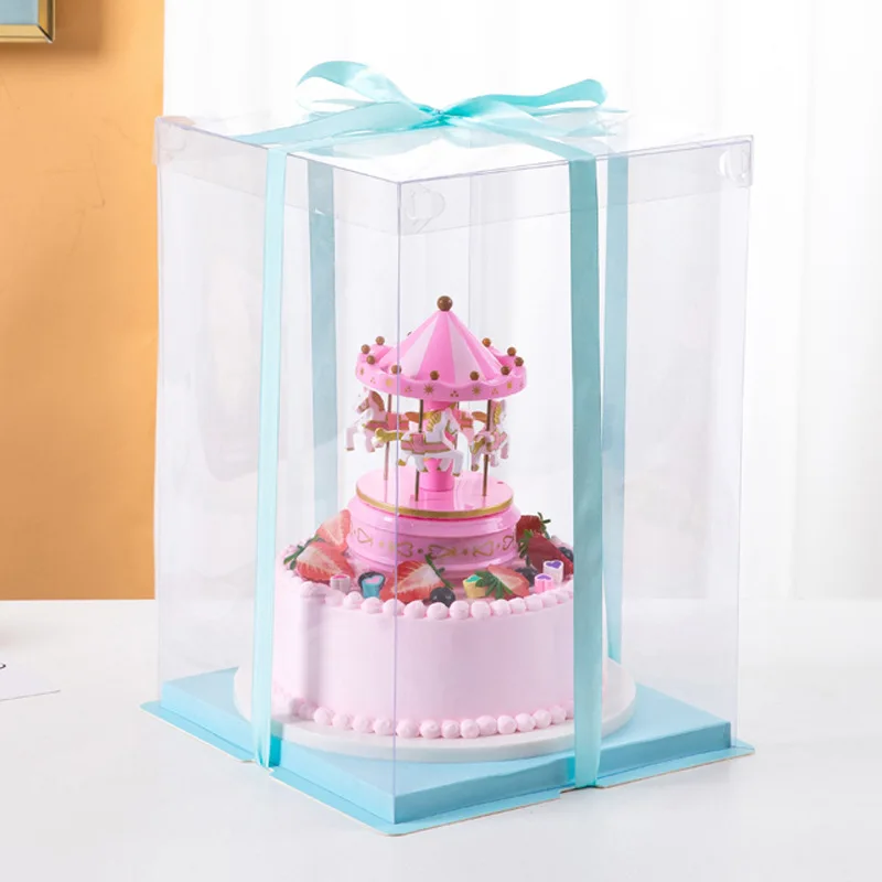 Clear Plastic Birthday Cake Box Baking Food Packaging Box Disposable 4 ...