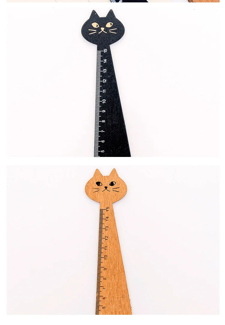 New Cartoon Cat Wooden Ruler Student Ruler Office Stationery Ruler 15cm ...