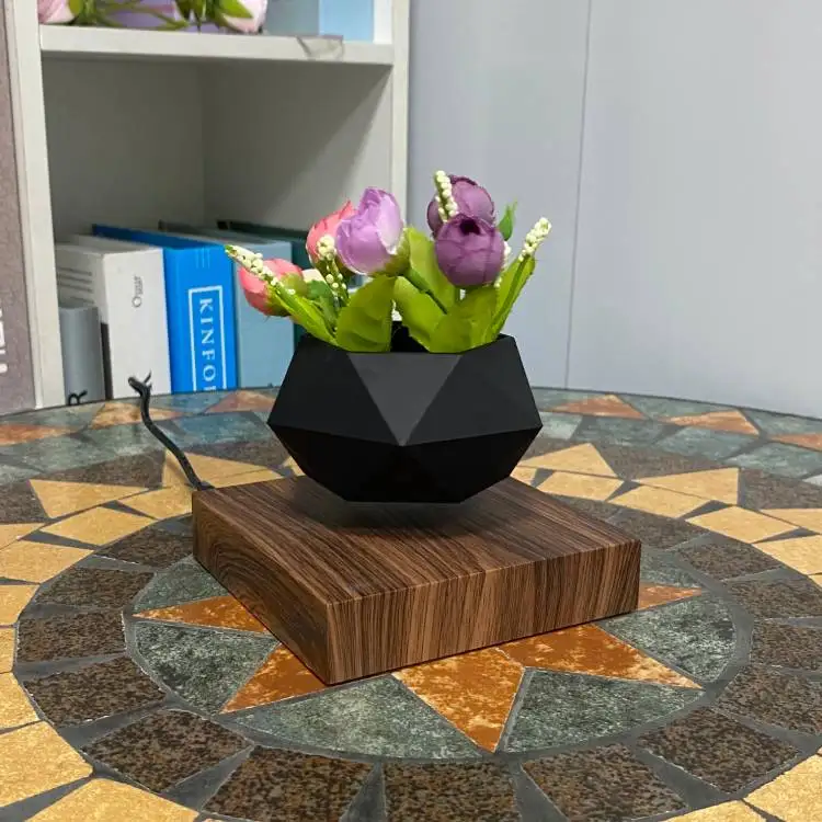 Magnetic Levitation Wooden Grain Base - Nordic Mini Flowerpot