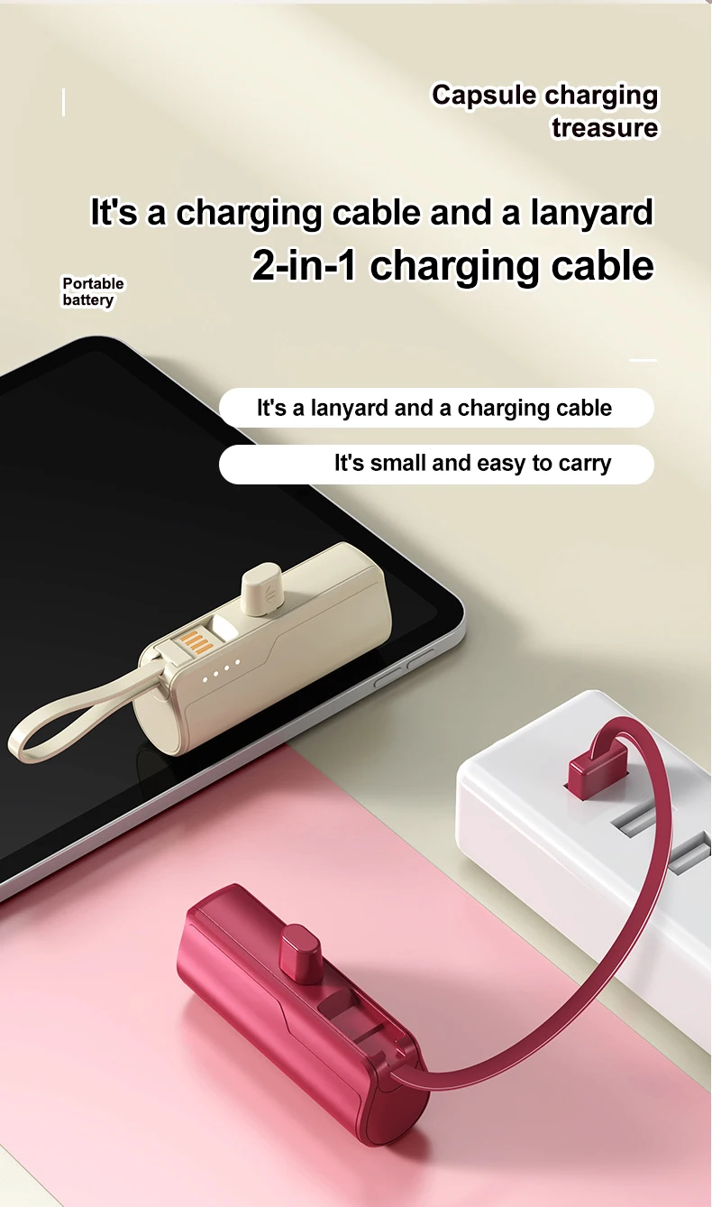 10000mah Built In Cable Capsule Power Bank Mini Power Bank Small Size ...