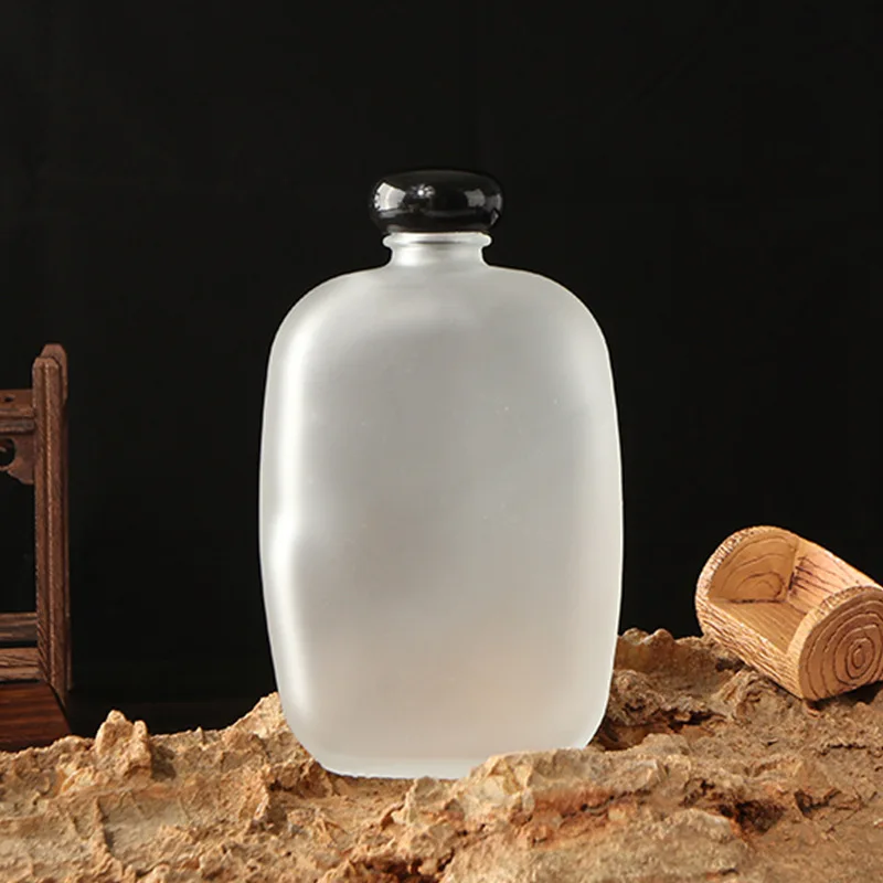 350 Ml Frosted Plat Beverage Glass Bottle With Black Plastic Cap For ...