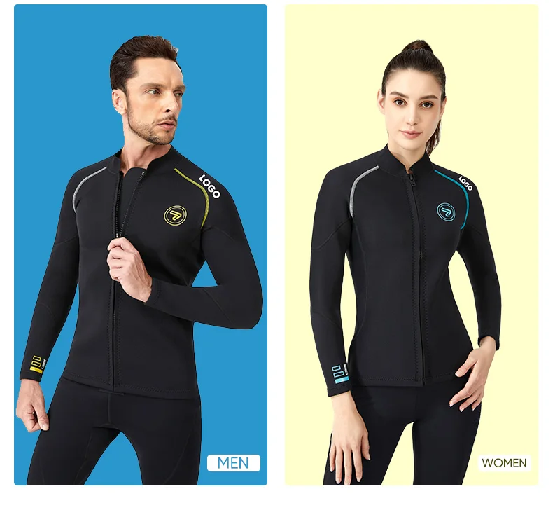 Wholesale Custom Logo 1.5Mm Men's and Women's Front Zip Wetsuits Jacket ...
