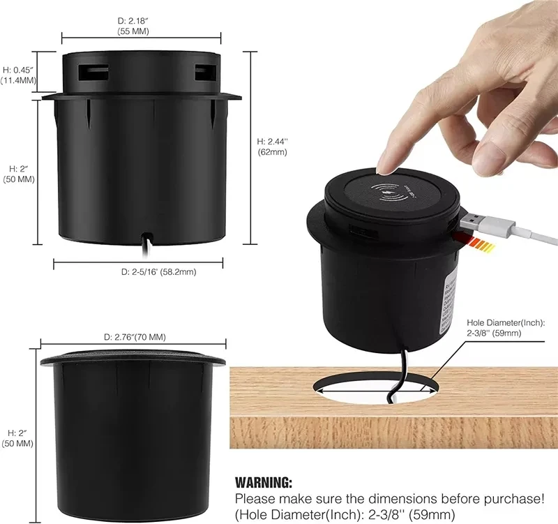 Under Furniture Desk Table Embedded Retractable Pop Up 2 Usb Port 3 In ...