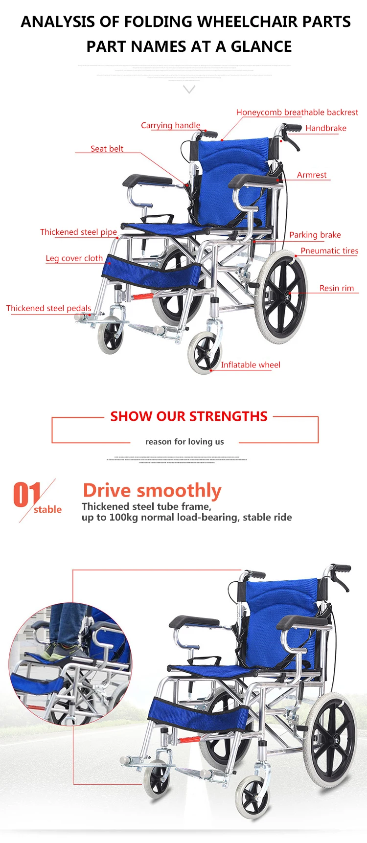 Aluminum Light Weight Folding Manual Wheelchair - Buy Magnesium ...