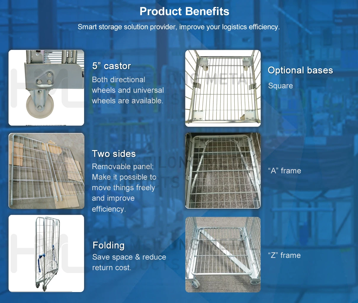 Customized 2 Sides Logistic Warehouse Galvanized Storage Metal Rollbox ...
